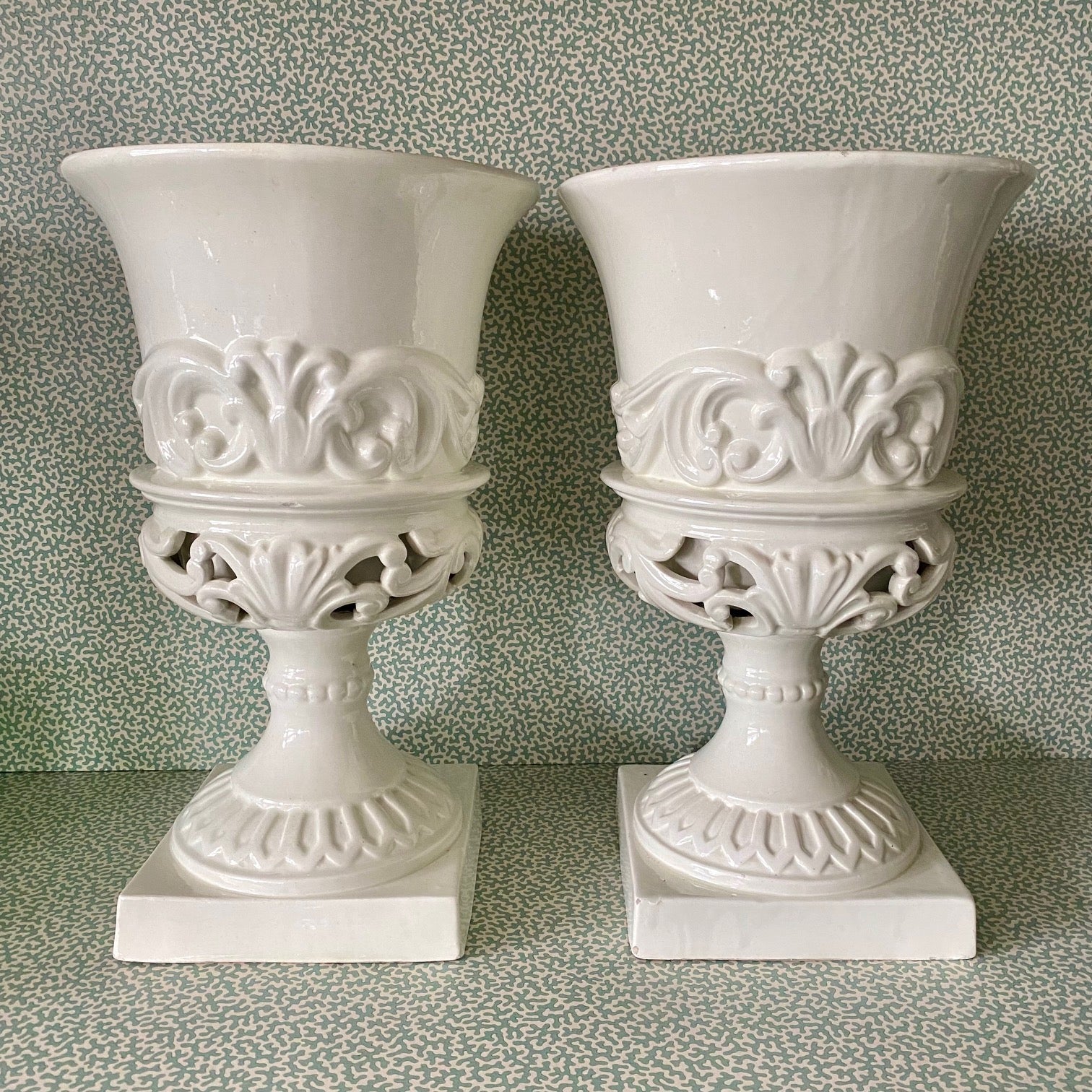 Pair Large White Ceramic Urns A187